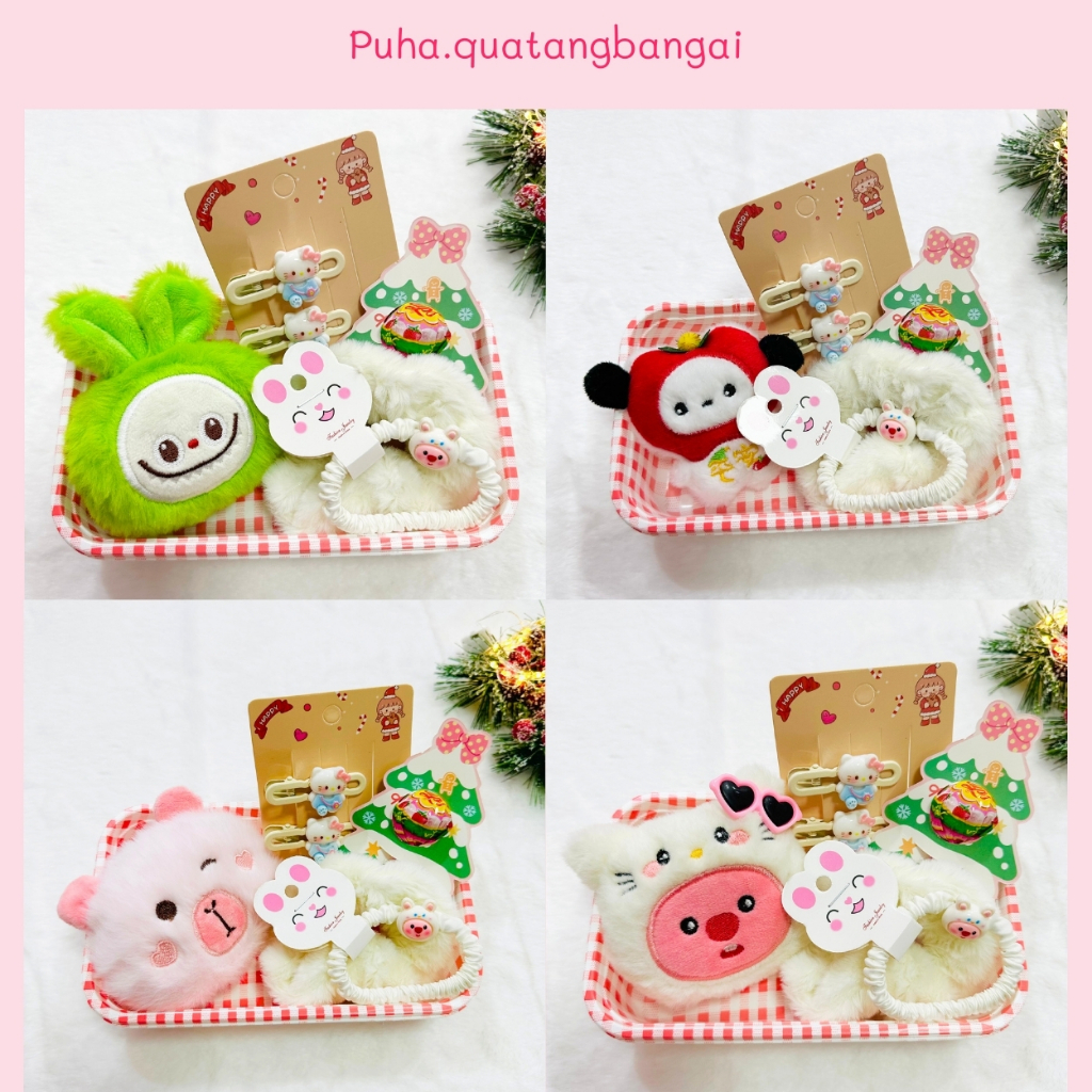 Set quà tặng Capybara, Labubu, Gấu Dâu tặng bạn gái dịp Noel hộp bento ...