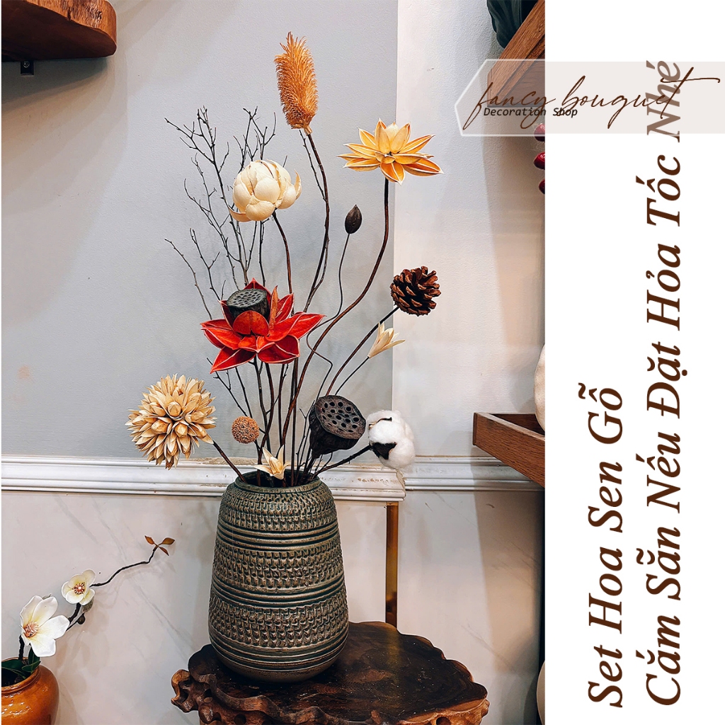 Set Hoa Sen Cắm Sẵn - set hoa sen decor ️FREESHIP ️ hoa decor vintage ...