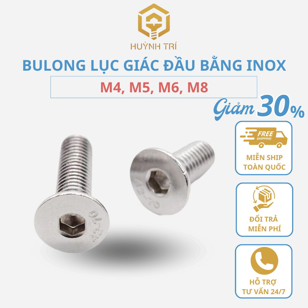 Bulong lục giác đầu bằng INOX 304 M4 M5 M6 M8 10 con - bulonghuynhtri ...