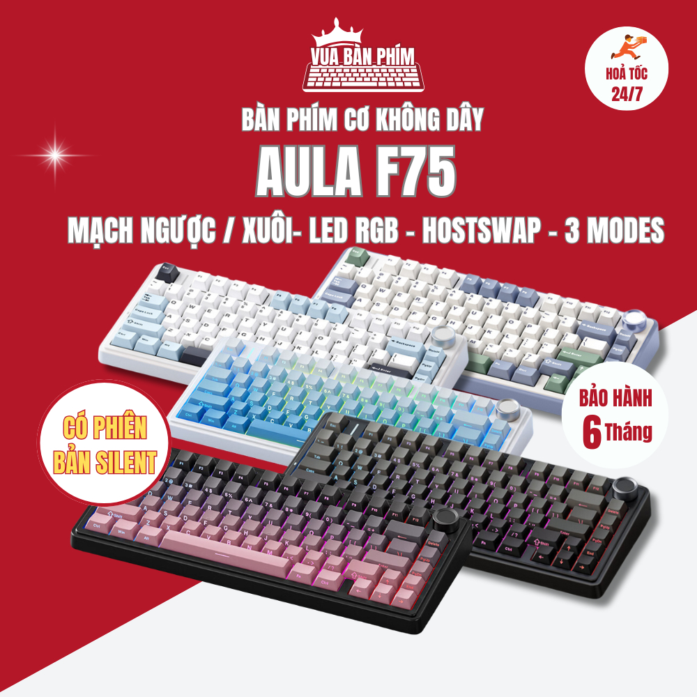 [HÀNG SẴN] Bàn phím cơ aula f75 3 mode, led rgb, gasket mount, hotswap ...