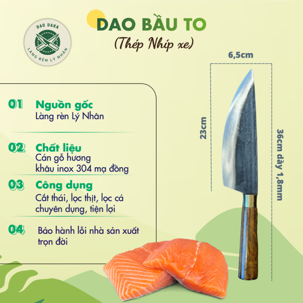 [Dao DAKA - Lý Nhân] Dao bầu lọc thép nhíp xe cán gỗ hương khâu inox ...