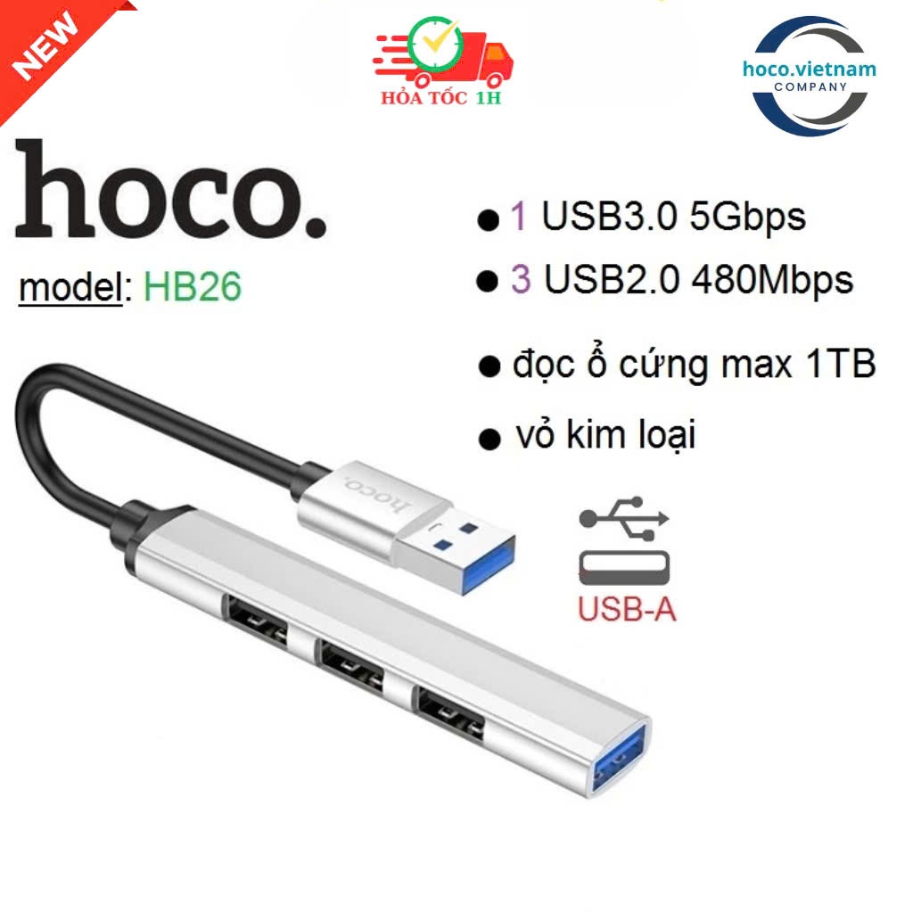 Hub / bộ chuyển cổng Type-C / USB 4 in 1 hoco HB26 truyền dữ liệu tương thích Windows/Linux/Mac ...
