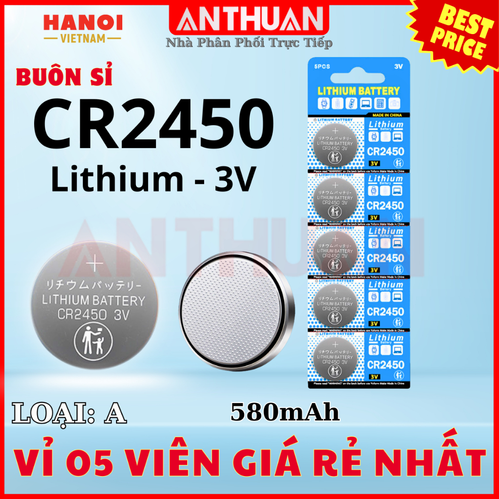 Vỉ 5 Pin Cúc áo CR2450 Lithium 3V chất lượng, giá rẻ cho Chìa khóa ...