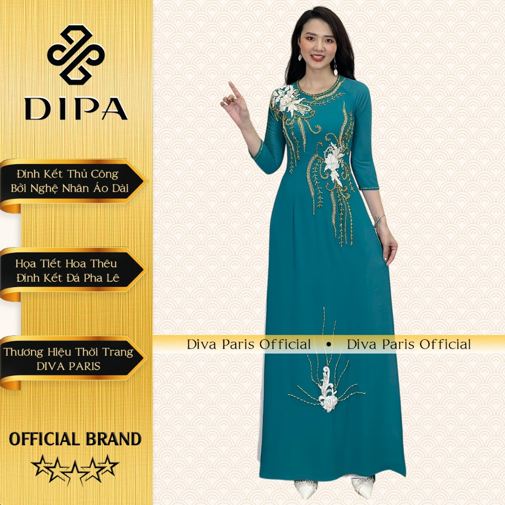 Áo Dài Đính Kết Cao Cấp, Sang Trọng Qúy Phái DPM02 Xanh Thiên Lý - Thời Trang Diva Paris ...