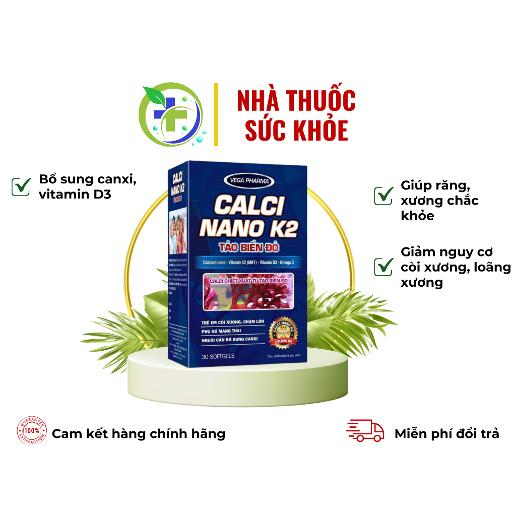 Calci Nano K2 Tảo biển đỏ - Bổ sung canxi, vitamin D3, giúp xương, răng chắc khỏe (Hộp 30 viên ...