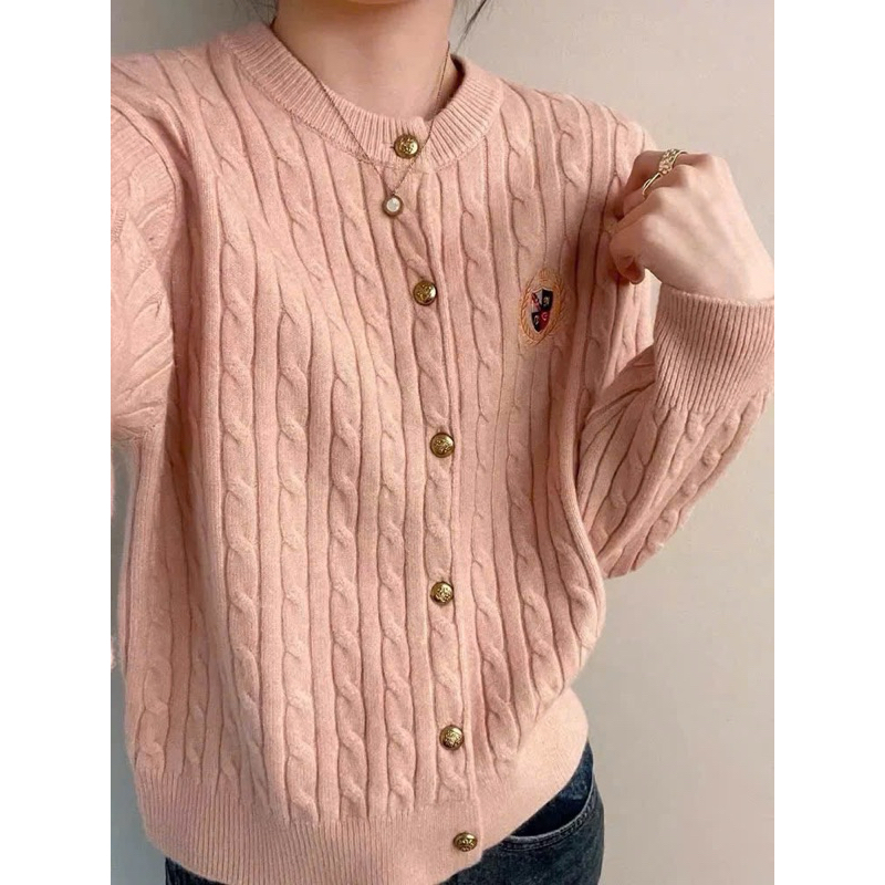 Áo len cardigan dệt kim vặn thừng cổ tròn dáng ôm thơi trang dành cho ...