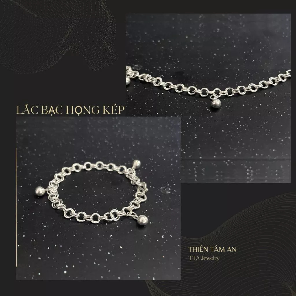 Lắc tay Bạc ta Họng kép tròn trơn đơn giản có chuông (không kêu) dành ...
