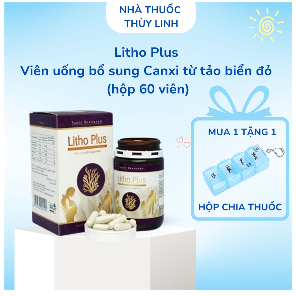Litho Plus - Viên uống bổ sung canxi tảo biển đỏ hỗ trợ giảm nguy cơ ...