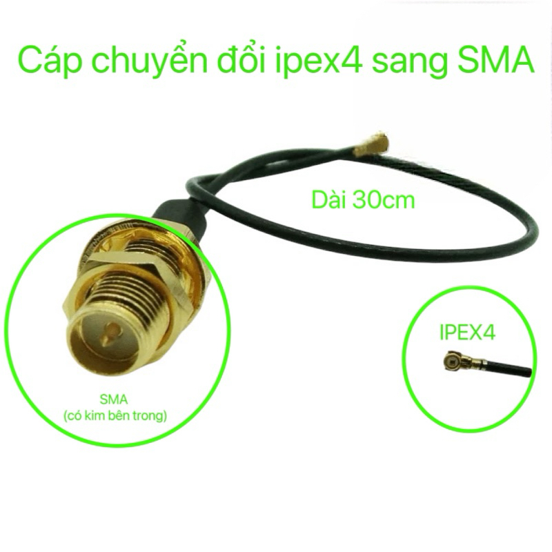 Cáp chuyển đổi IPEX4 sang SMA đầu đực. Dài 30cm, dùng kết nối wifi m.2 ...