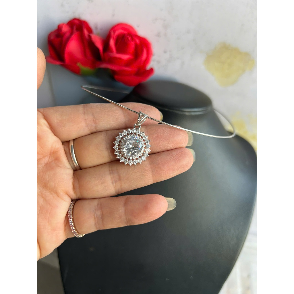 Kiềng bạc S925 xuyên tâm bản cứng 1 mm độ dài tùy chỉnh mặt bạc full đá viên chủ 11 li đường ...