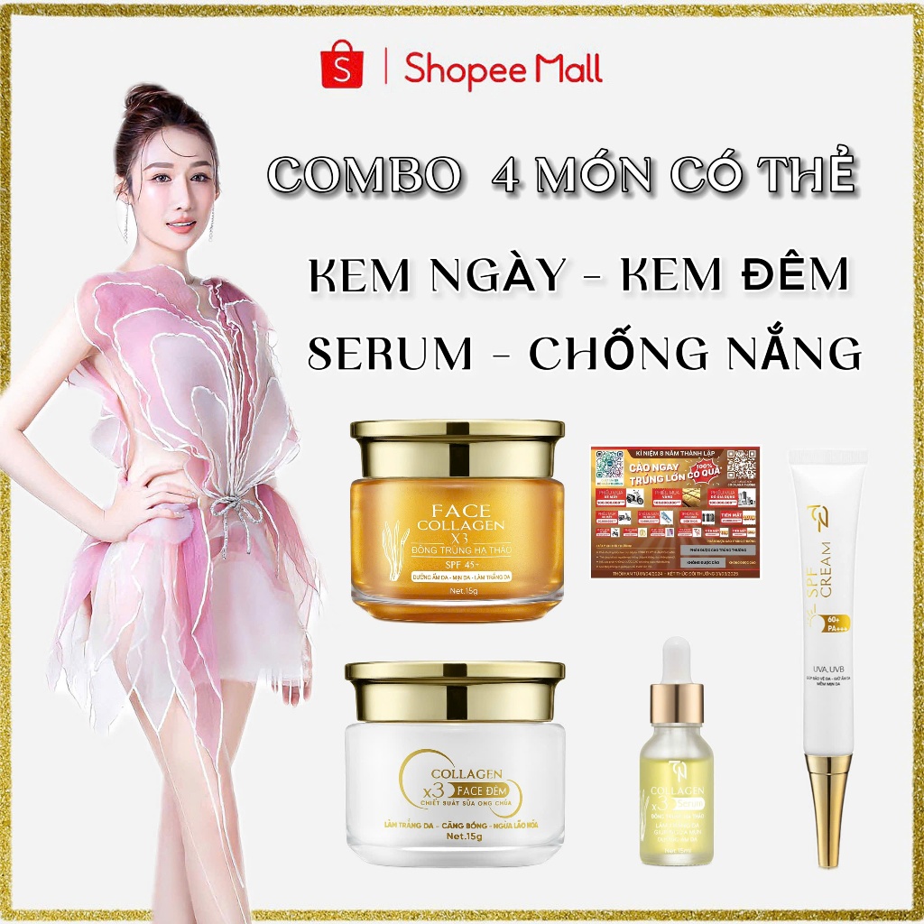 Combo Face 4 Món Face Ngày, Face Đêm, Chống Nắng, Serum, Mỹ Phẩm Đông ...