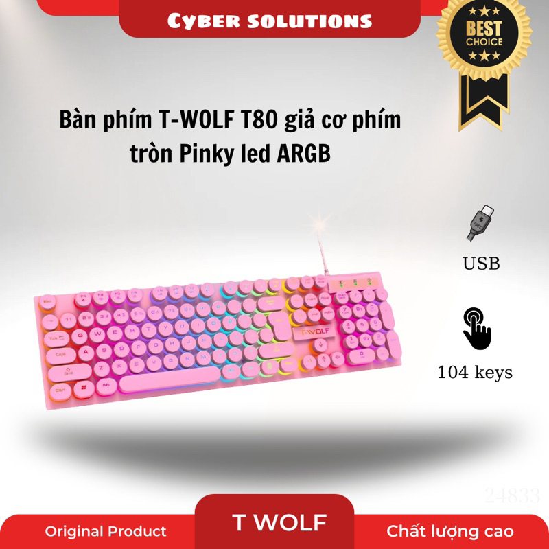 Bàn phím giả cơ TWOLF T80 pinky led rgb cổng usb cho PC | Shopee Việt Nam