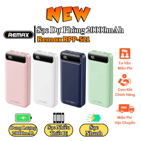 Sạc Dự Phòng 20000mAh Remax RPP-521, Sạc Nhanh, Tích Hợp Nhiều Cổng Sạc, Sạc Được Nhiều Thiết Bị ...