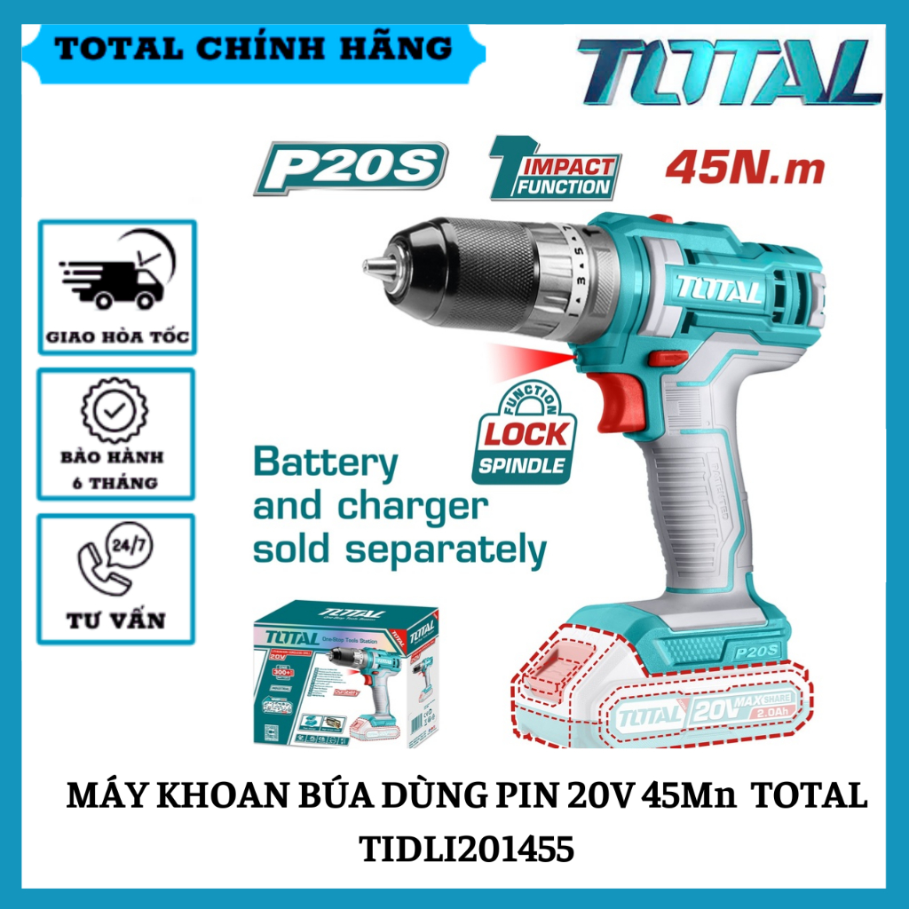 Máy khoan búa dùng pin 20V TOTAL TIDLI201455 hành chính hãng | Shopee ...