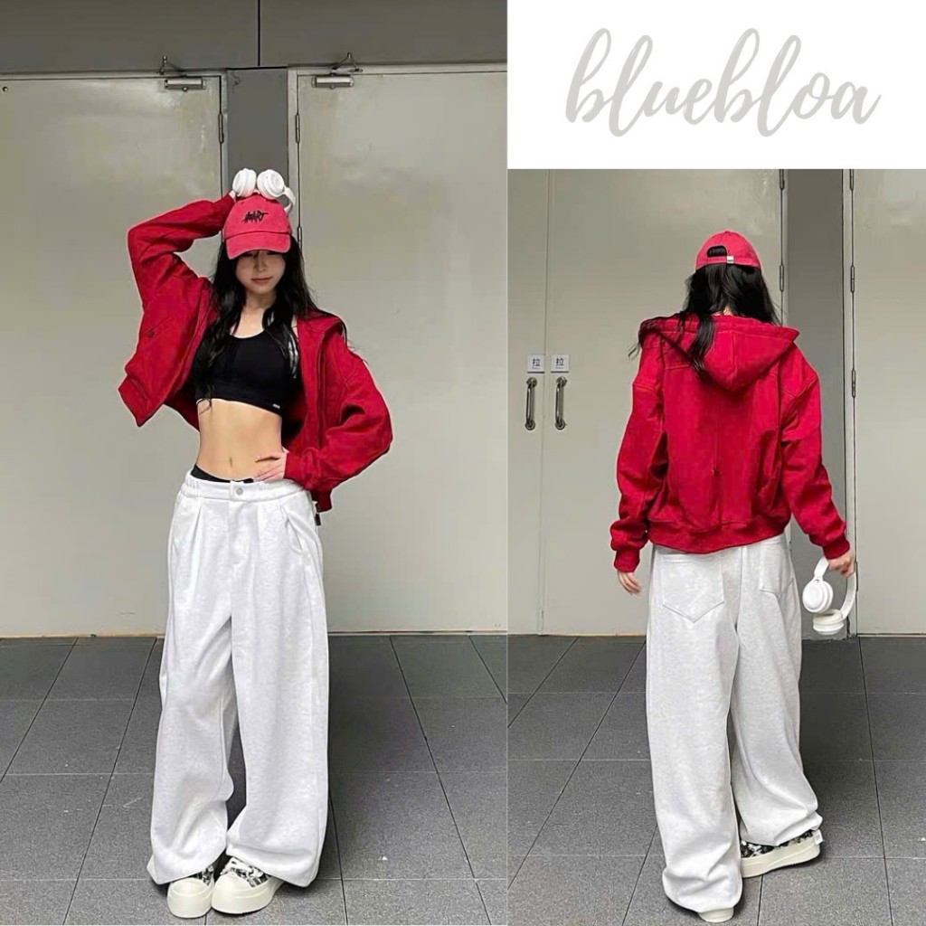 Quần suông dài eo chun Blue bloa ống rộng [VẢI CAO CẤP] - Phiên bản có ...