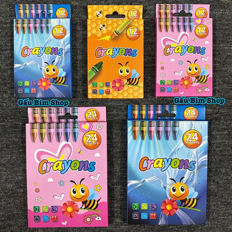 Bút sáp Crayons 12 màu và 24 màu. Màu sắc chuẩn, đều, mịn và bám giấy tốt | Shopee Việt Nam