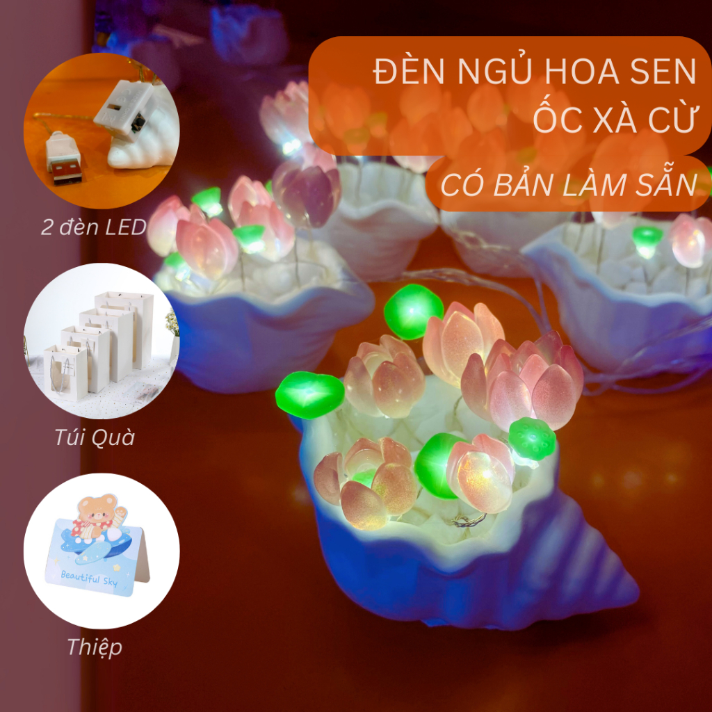 Đồ handmade tự làm, Đèn ngủ ốc xà cừ hình ao sen, Set tự làm đèn ngủ ...