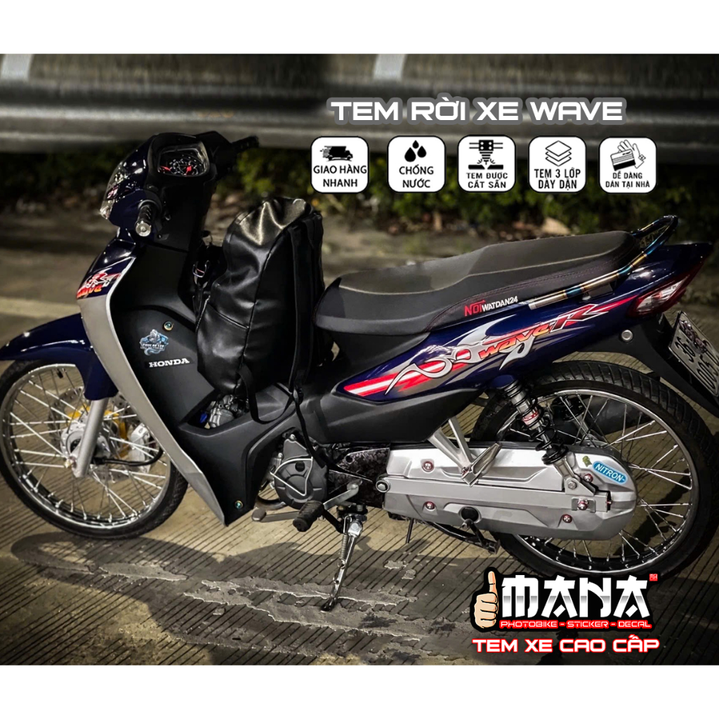 Tem dán xe wave - Tem rời wave R xanh tím than độc lạ - Tem decal loại ...