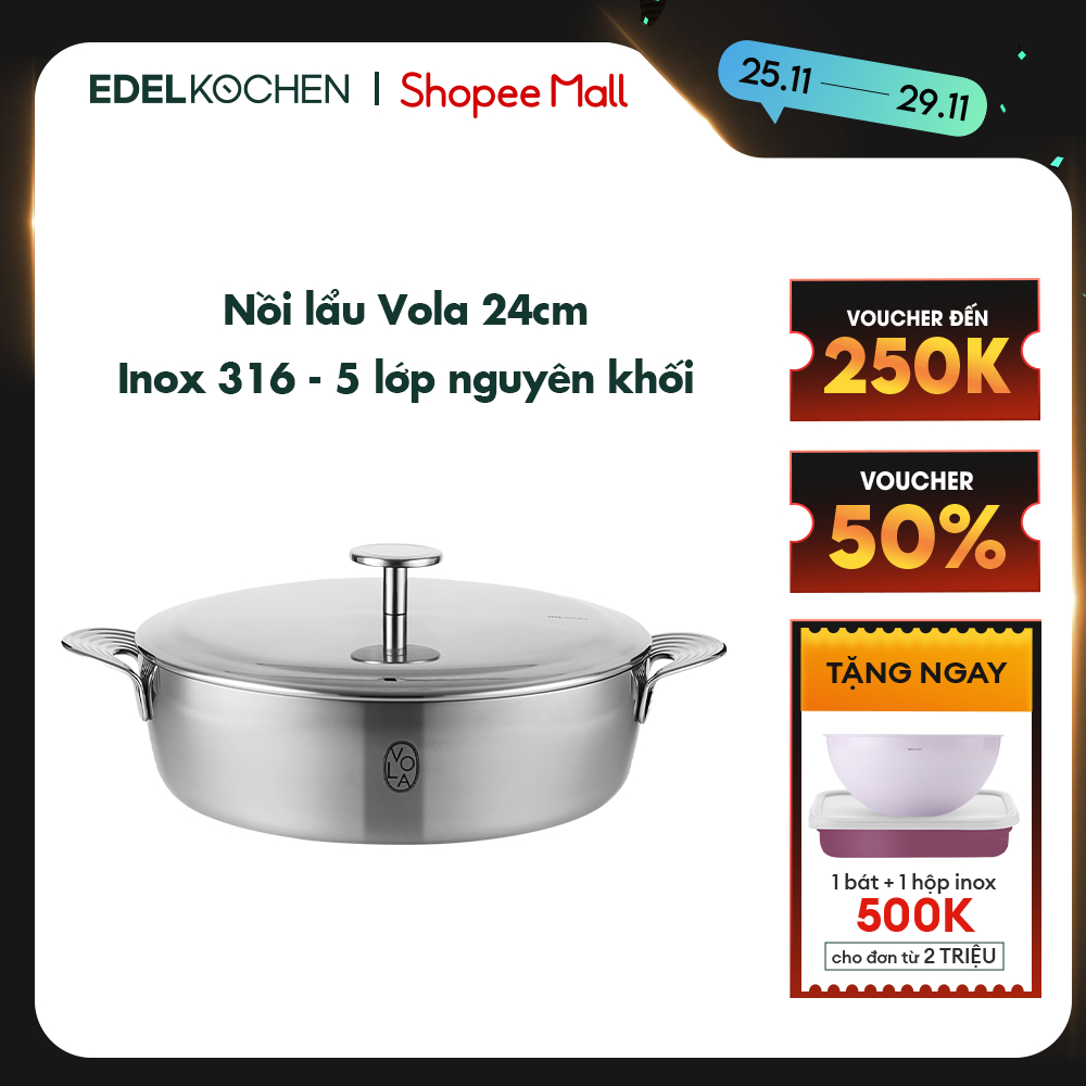 Nồi lẩu inox 316 - 5 lớp nguyên khối cao cấp Edelkochen Vola Collection size 24cm | Shopee Việt Nam