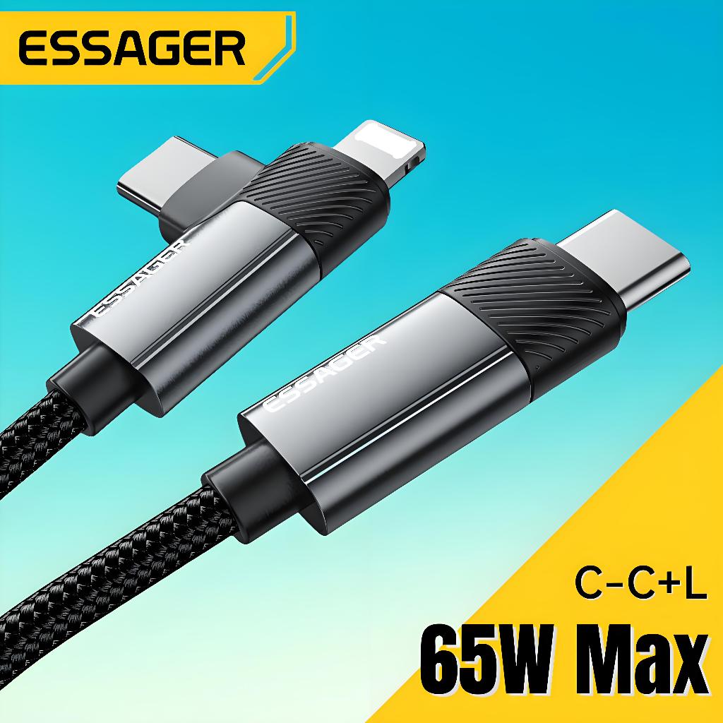 ESSAGER Cáp dữ liệu sạc nhanh 2 trong1 65W C-C + L tương thích với ...