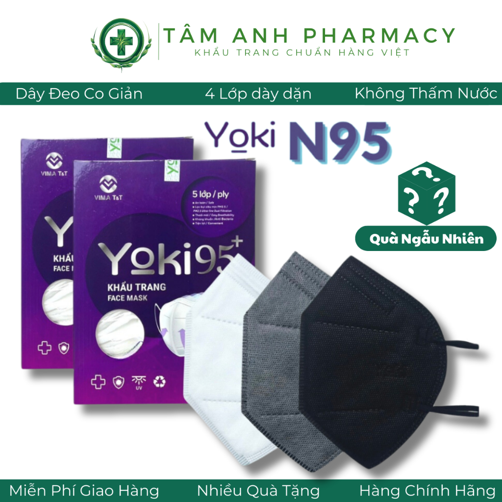 Khẩu trang N95 Yoki 5 lớp 10 hộp 100 cái , Khẩu trang N95 kháng khuẩn, lọc bụi mịn PM2.5 Chính ...