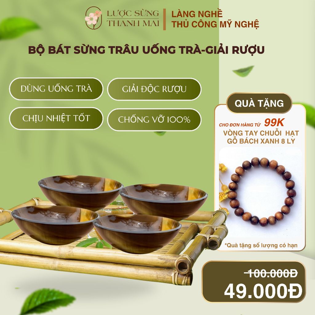 Bát sừng trâu uống trà rươu không vỡ chịu nhiệt, chén sừng thanh lọc ...