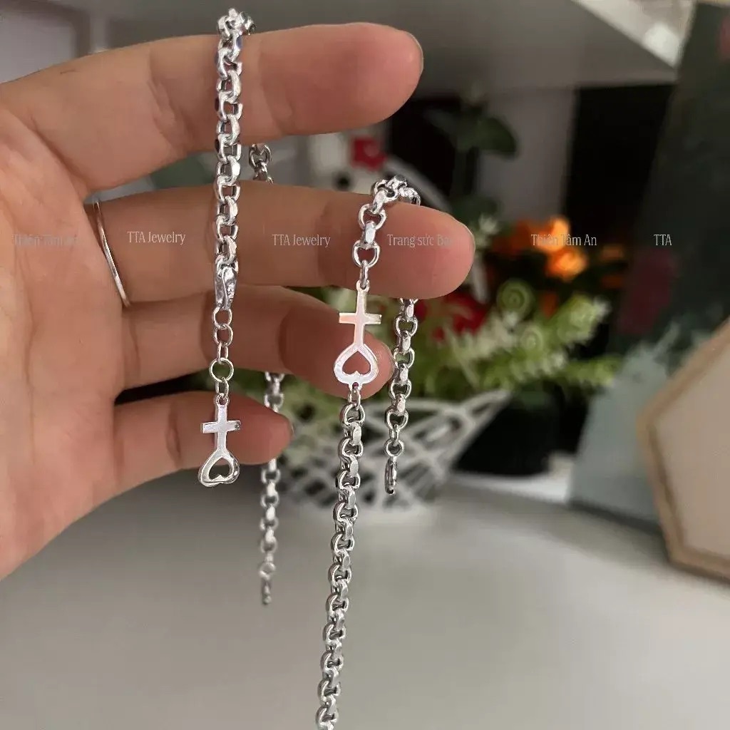 Mặt lắc Thiên Tâm chất liệu Bạc ta cao 1.6cm có khoen phụ 2 đầu, nối lắc tay, dây chuyền - TTA ...