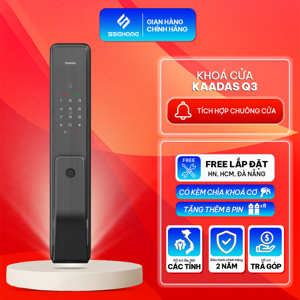 [Free lắp HN-HCM-ĐN] Khóa cửa vân tay thông minh Đức Kaadas Q3 tích hợp chuông cửa, khóa tự động ...