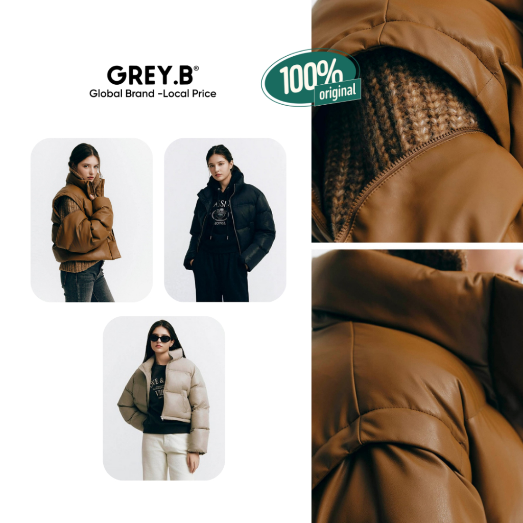 Áo Khoác Phao Gi.ordano Puffer Eco Leather GREYB Oversize Unisex | Shopee Việt Nam