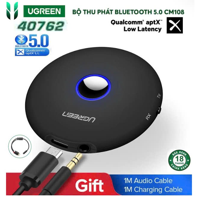 Bộ Thu phát Bluetooth 5.0 Ugreen 40762 CM108 ( APTX 2 in 1, có PIN, kèn ...