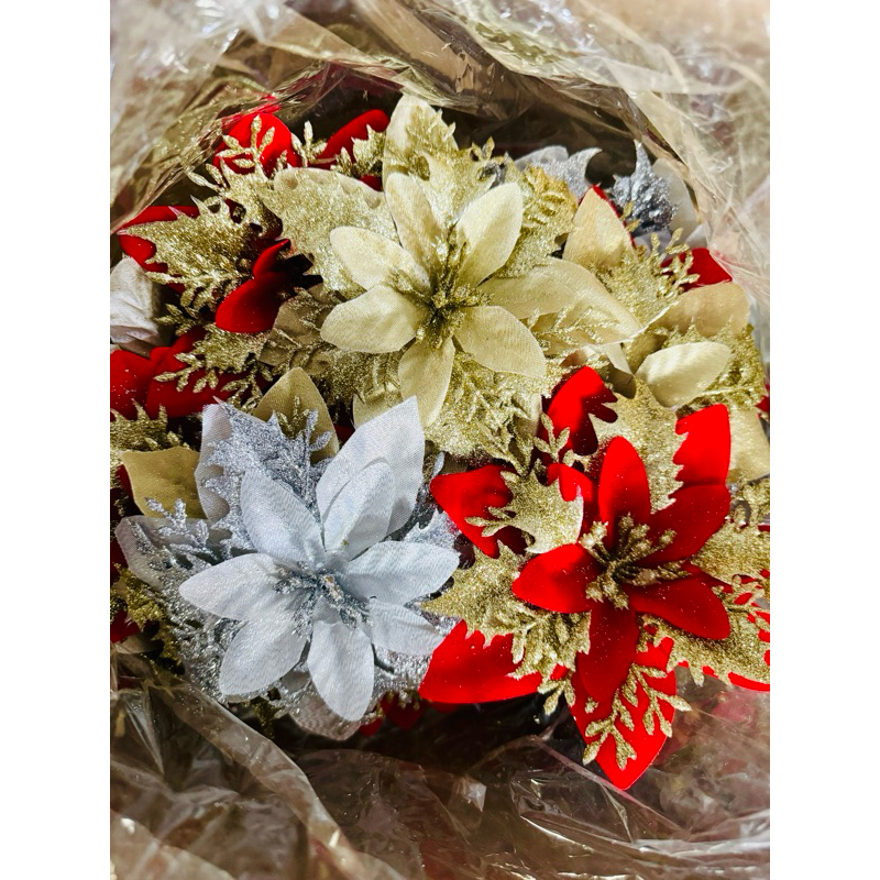 Set 3 hoa trạng nguyên 14cm trang trí giáng sinh noen tết | Shopee Việt Nam