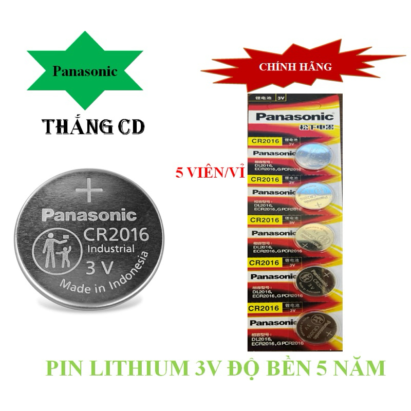 CR2016 Pin cúc áo, pin điều khiển chìa khoá xe máy Pana 1 vỉ 5 viên pin ...