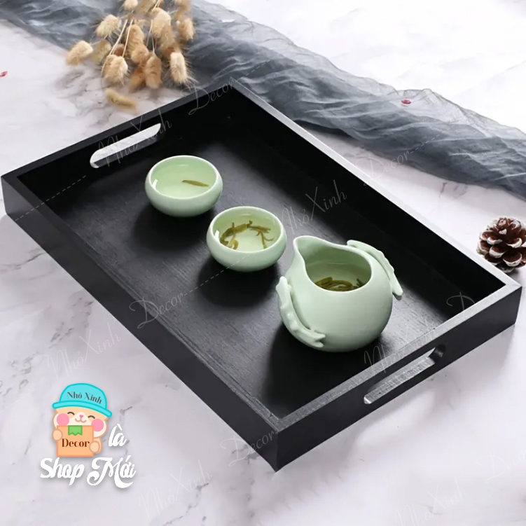 [Đọc mô tả] Khay gỗ màu đen decor chụp ảnh, khay cafe, nhà hàng, khách ...