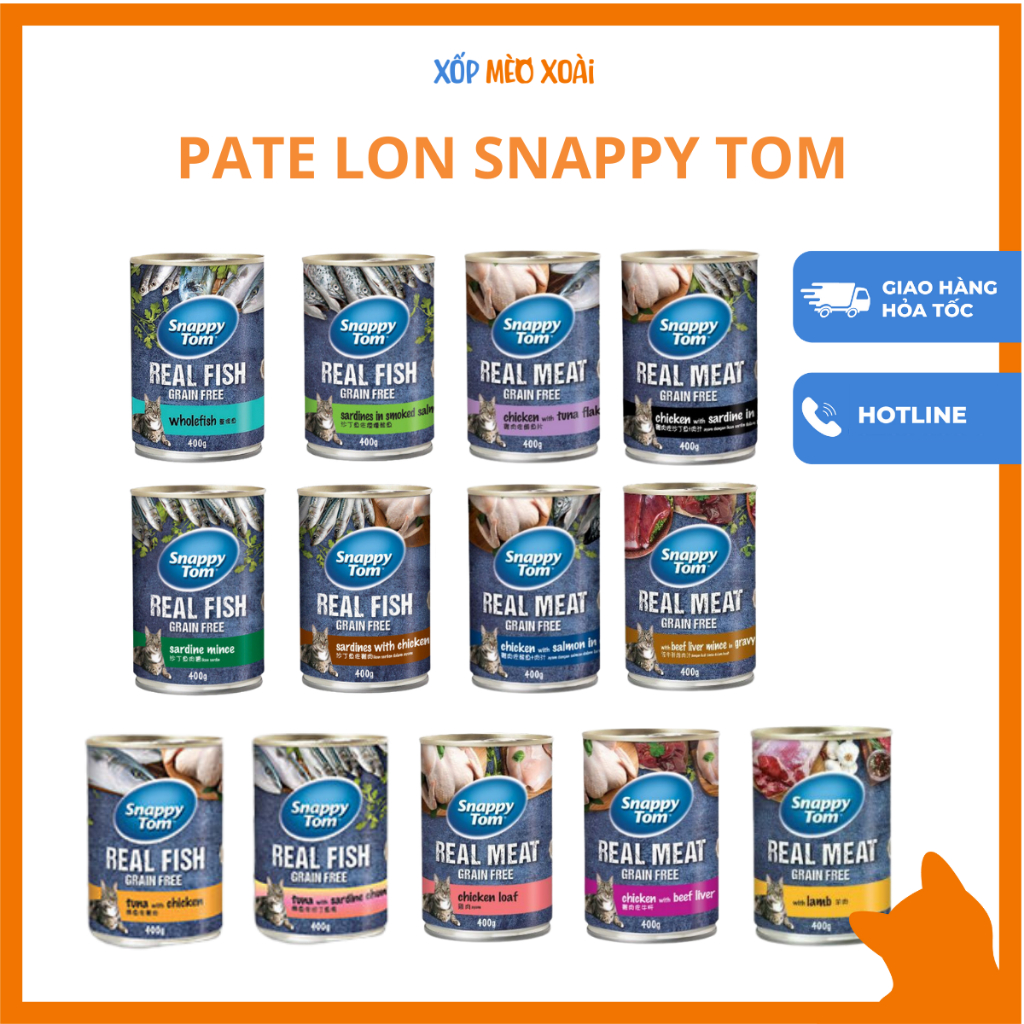 Pate Siêu Cá Snappy Tom Real Fish / Real Meat Lon 400gram - Grain Free cho mèo trưởng thành ...