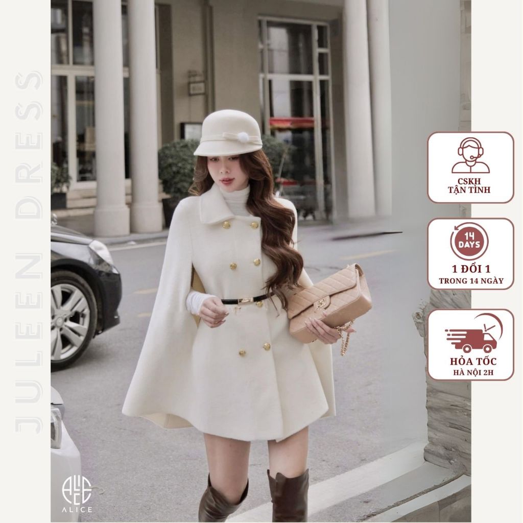 Áo Khoác Cape Kem Dạ Ép Cao Cấp Thiết Kế Phối Cúc Đồng Siêu Sang Tặng ...