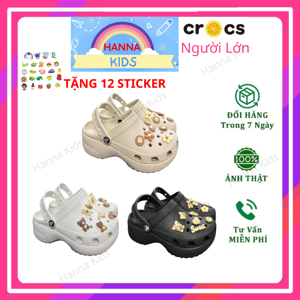 HÀNG LOẠI 1-Tặng 12 Sticker-Dép Cross đế cao 5cm cho nữ người lớn ...