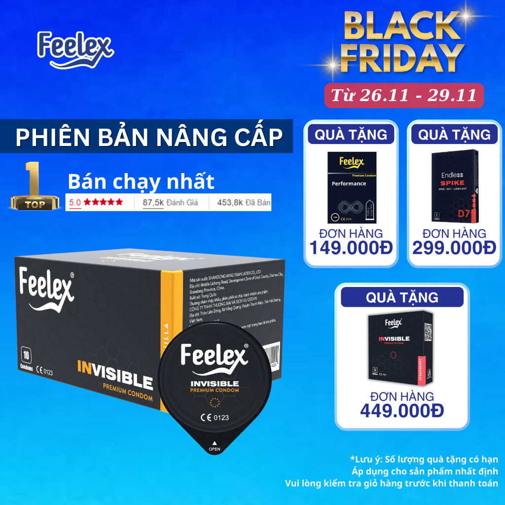 Bao cao su Feelex siêu mỏng, kéo dài thời gian, gân gai, nhiều gel bôi ...