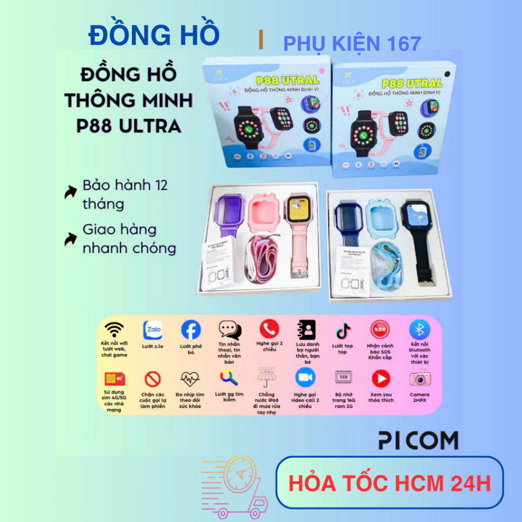 Đồng Hồ Thông Minh PICOM P88 Ultra Lắp Sim 4G Nghe Gọi Định Vị Cảnh Báo ...