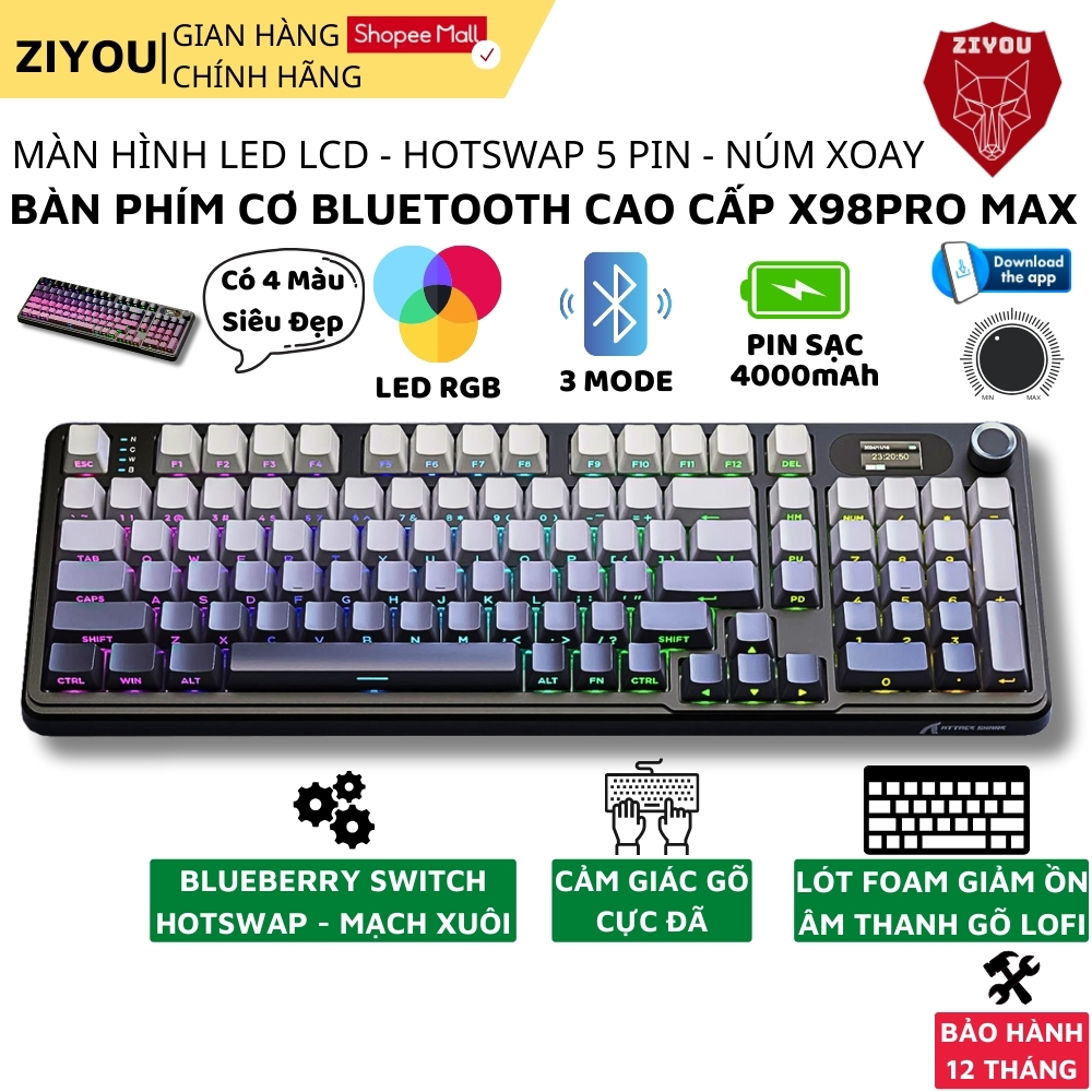 Bàn Phím Cơ Máy Tính Không Dây Ziyou Attack Shark X98 PRO MAX 3 Mode ...
