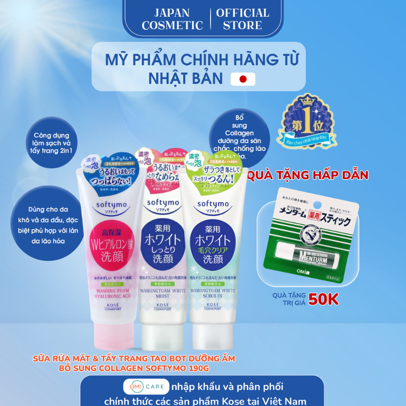 Sữa Rửa Mặt Tạo Bọt Dưỡng Ẩm, Dưỡng Trắng Siêu Mềm Mịn Da Softymo Washing Foam Kose Nhật Bản ...