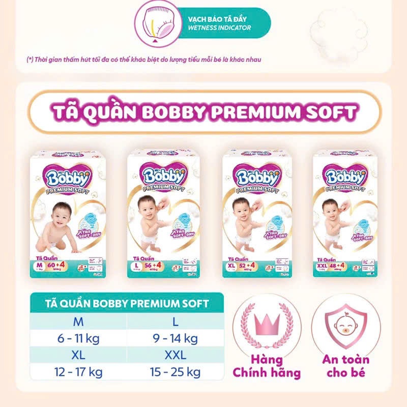 (CT quà) Tã quần cao cấp BOBBY PREMIUM SOFT siêu mềm M60/L56/XL52/XXL48 ...