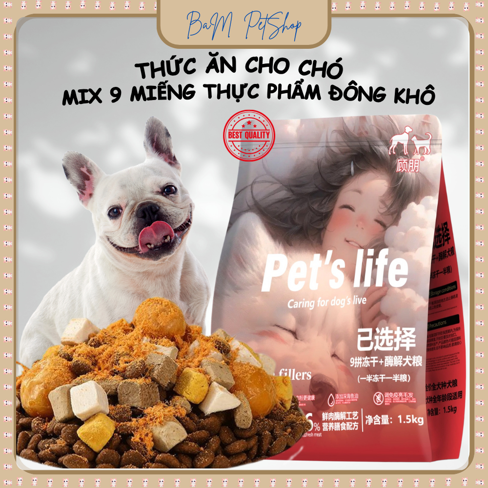 Thức ăn cho chó mèo, hạt cho chó PET'S LIFE mix 8 loại topping đông khô ...
