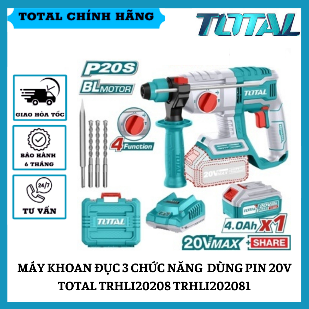 Máy khoan đục 3 chức năng dùng pin 20V TOTAL TRHLI20208 TRHLI202081 ...