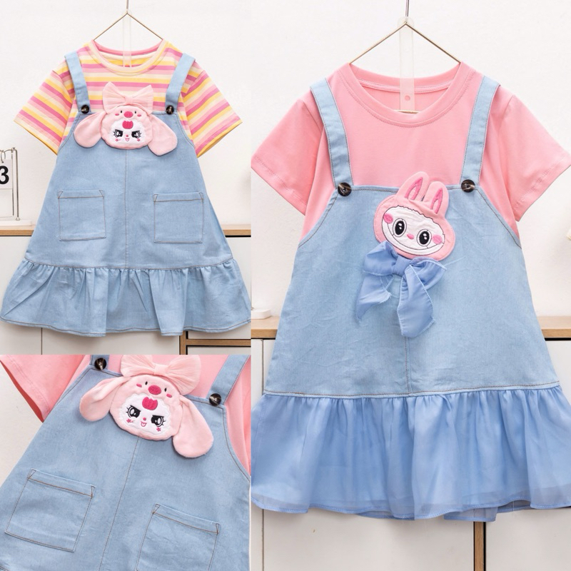 [Size 11kg-40kg] Đầm jean phối thun giả yếm bé gái | Shopee Việt Nam