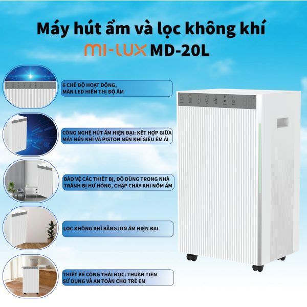 Máy hút ẩm lọc không khí thông minh Xiaomi Mi-lux MD-12L -20L -30L, tích hợp sấy khô quần áo ...