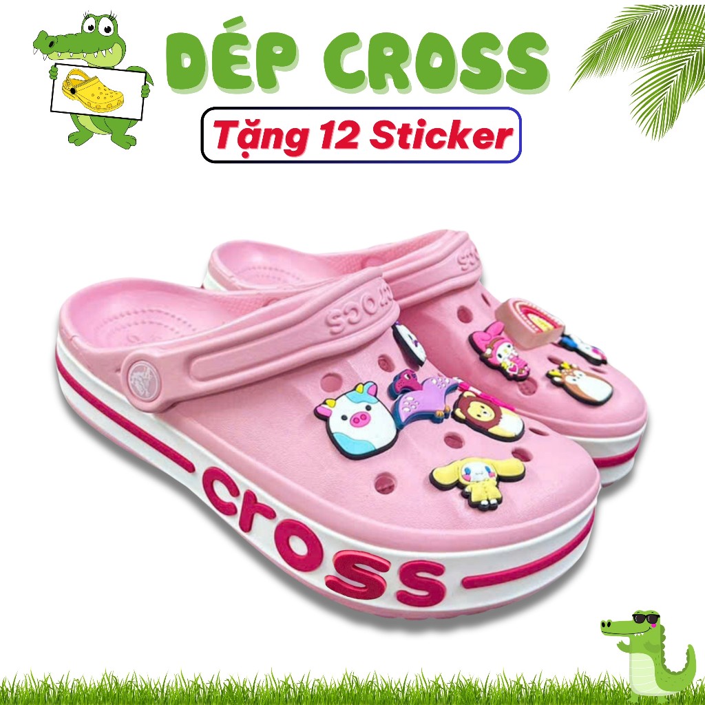 Giày dép Cross đế bánh mì màu hồng viền hồng đậm tặng thêm 12 sticker ...