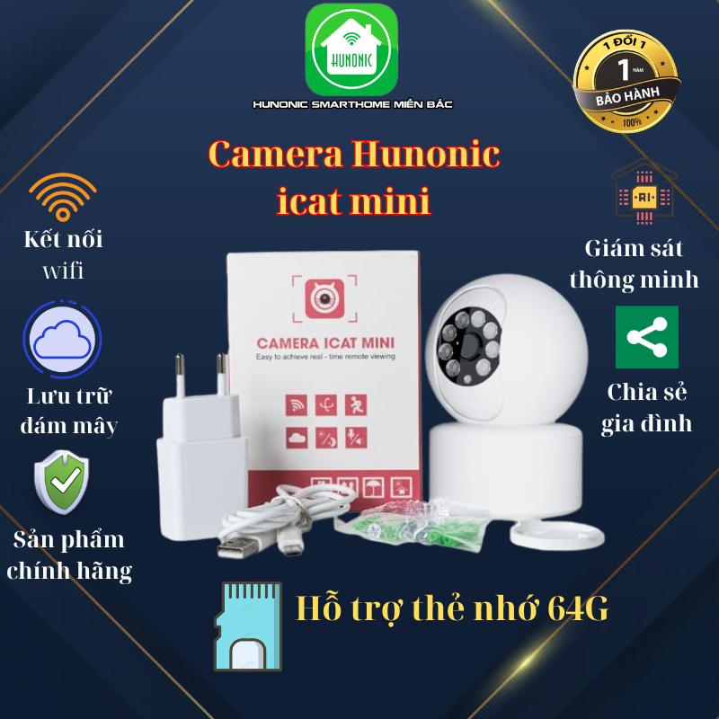 Camera Wifi trong nhà Hunonic ICat Mini - Hàng chính hãng - Bảo hành 24 tháng | Shopee Việt Nam