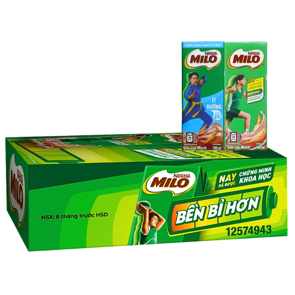 Thùng 48 hộp sữa lúa mạch Milo nước có đường/ít đường hộp 180ml ...