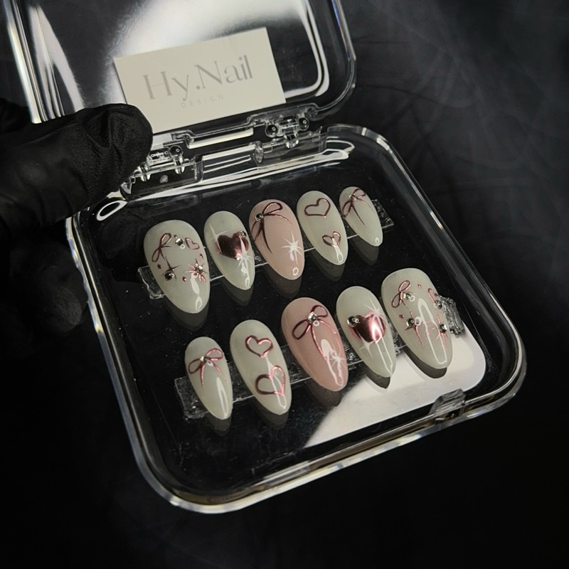 Nailbox thiết kế y2k thạch hồng tráng gương nail phong cách tiểu thư hàng móng tay cao cấp chuẩn ...