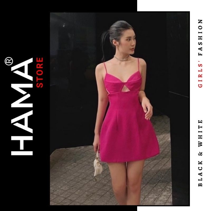 Đầm nữ hai dây HAMA STORE H1 - Hỡ chân ngực cá tính [Hồng/Đen] | Shopee ...